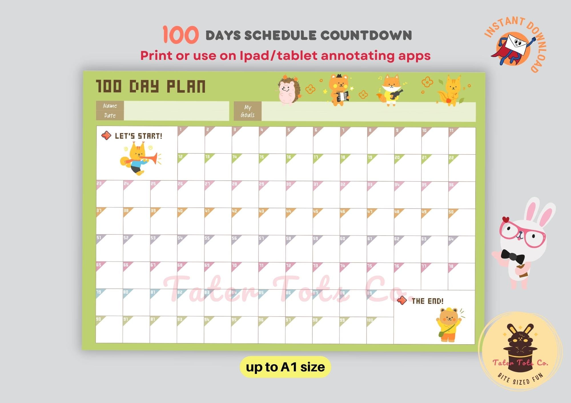 100 Days Game Plan: Start to Finish Schedule Template, Habit Tracker ...
