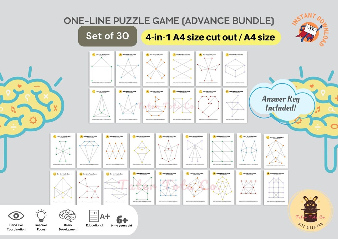 One-line Stroke Continuous Line Puzzle Game (advanced Bundle) - Set of ...