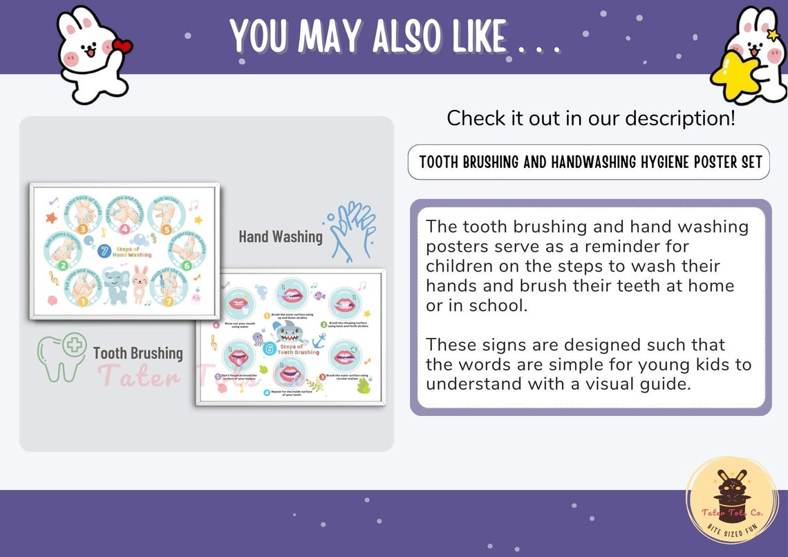 Tooth Brushing and Handwashing Guides Hygiene Poster Set Preschool ...