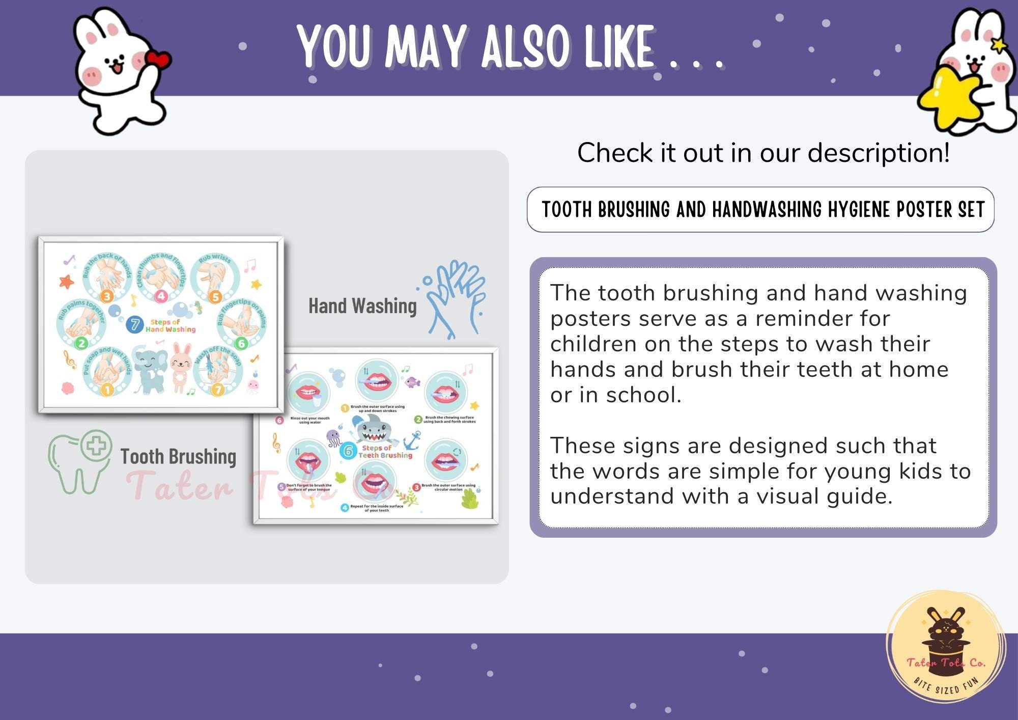 Tooth Brushing and Handwashing Guides Hygiene Poster Set Preschool ...