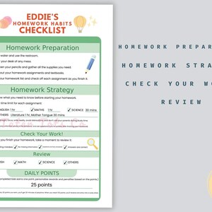 Personalized Editable Homework Habits Checklist Preparation, Strategy ...