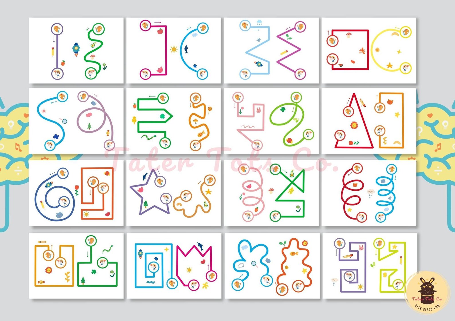 Double Doodle Bilateral Finger Mazes, Colorful and Cute Theme ...
