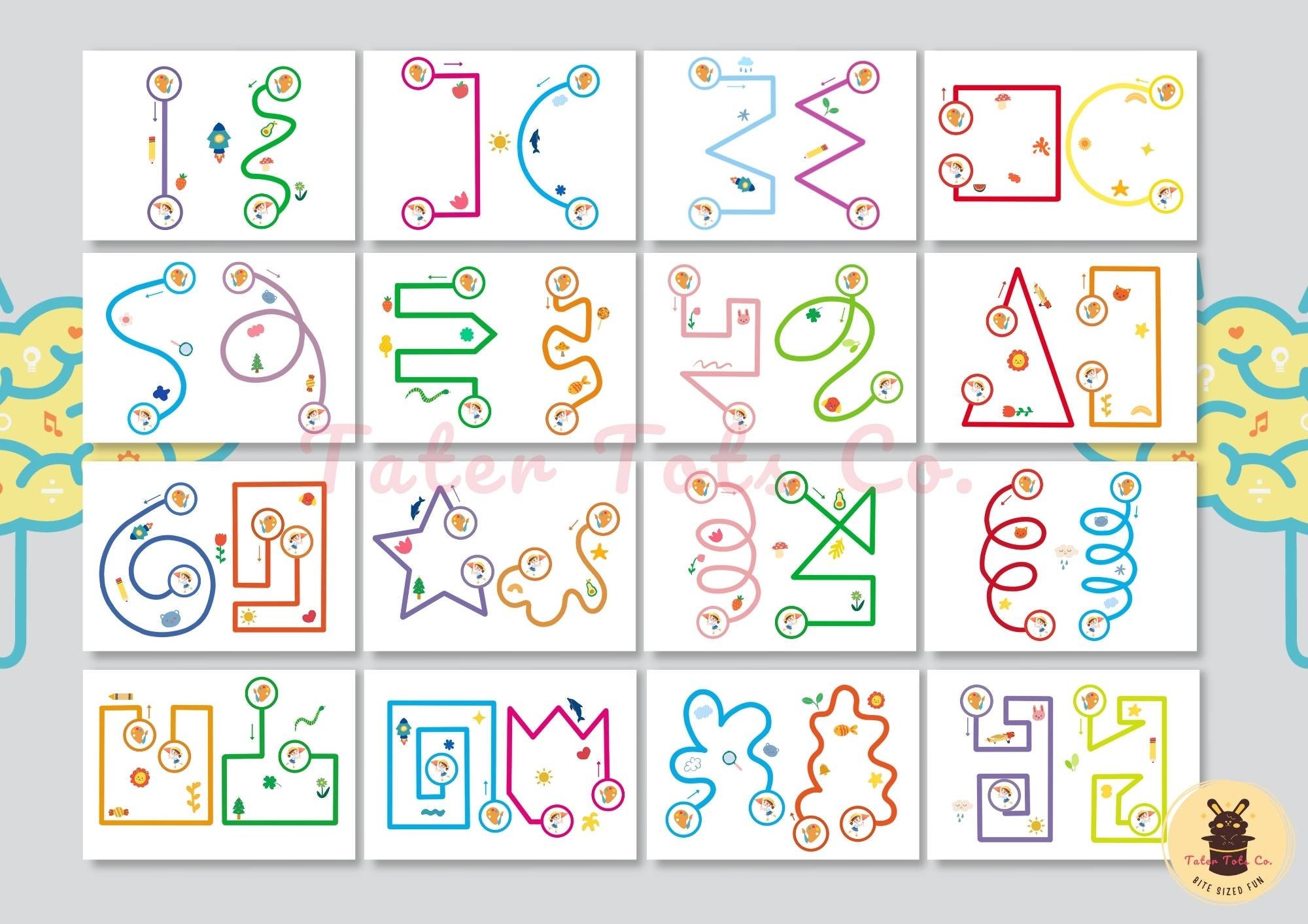 Double Doodle Bilateral Finger Mazes, Colorful and Cute Theme ...