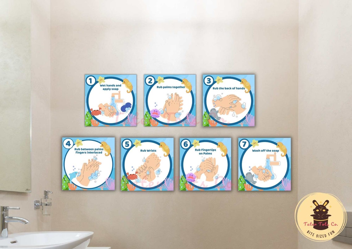 7 Step Wash Hands Sign for Preschool Toilet Training and Instructions ...