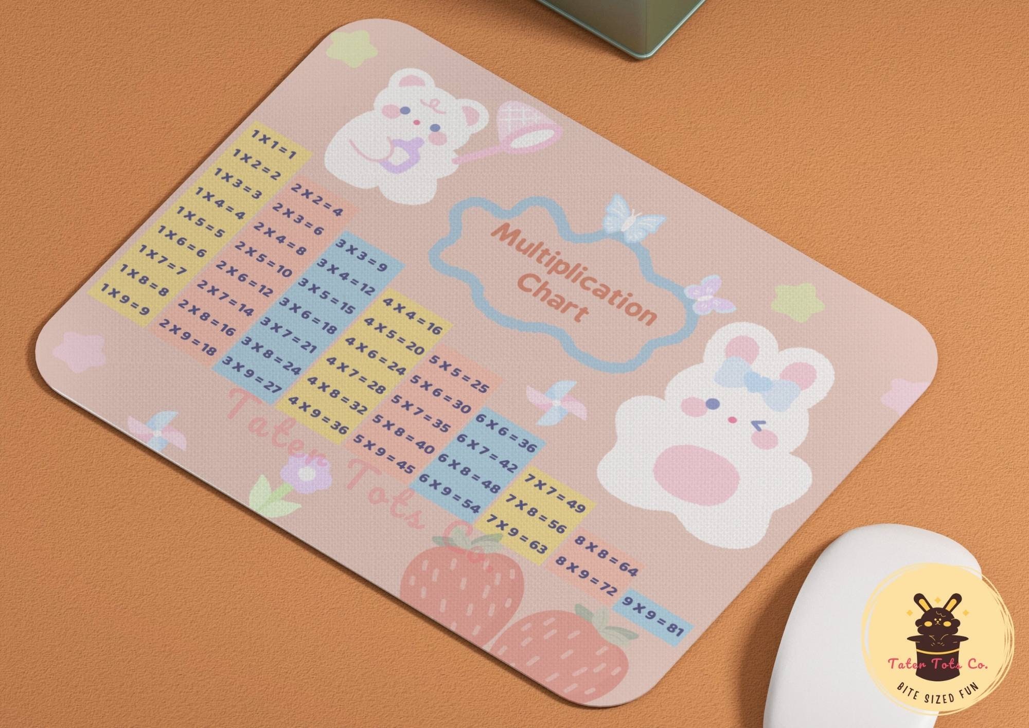 Cute Spring Bunny and Bear, Math Multiplication Numbers Chart Mousepad ...