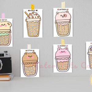 Printable 12 Months Savings Challenge: Cute Bubble Tea Animals Hand ...