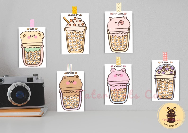 Printable 12 Months Savings Challenge: Cute Bubble Tea Animals Hand ...