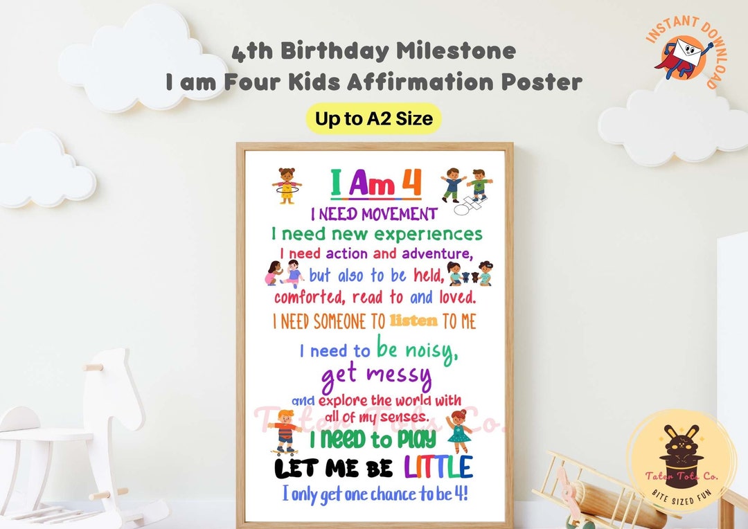 I Am Four Play Sign: 4 Year Old Milestone Poster (digital Download) - Etsy