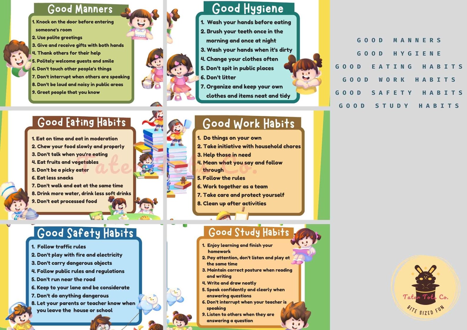 Cute Kids Daily Routine Good Habits and Behavior Chart Poster for Study ...