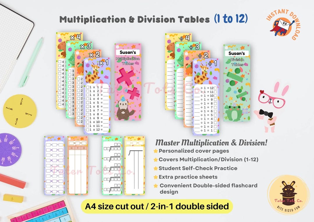 Multiplication Division Flashcards: Self-check Practice Sheets (PDF) - Etsy
