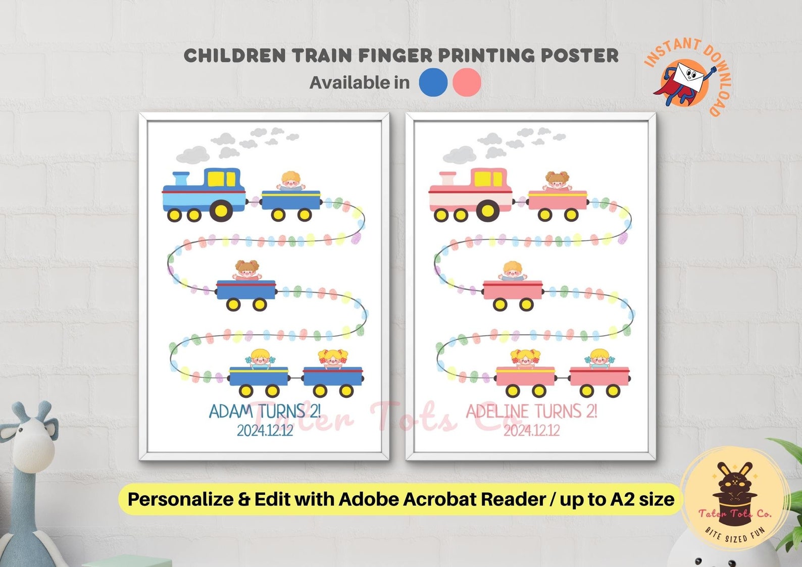 Personalized Children Choo Choo Train Finger Print Preschool Art and ...