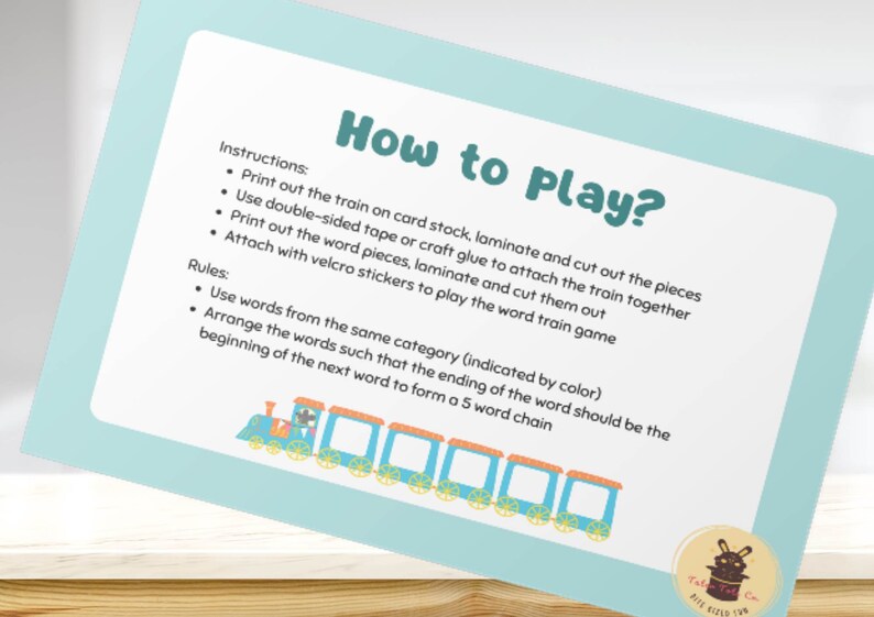 Word Chain Train Game: Preschool Classroom Printable Fun Vocabulary ...