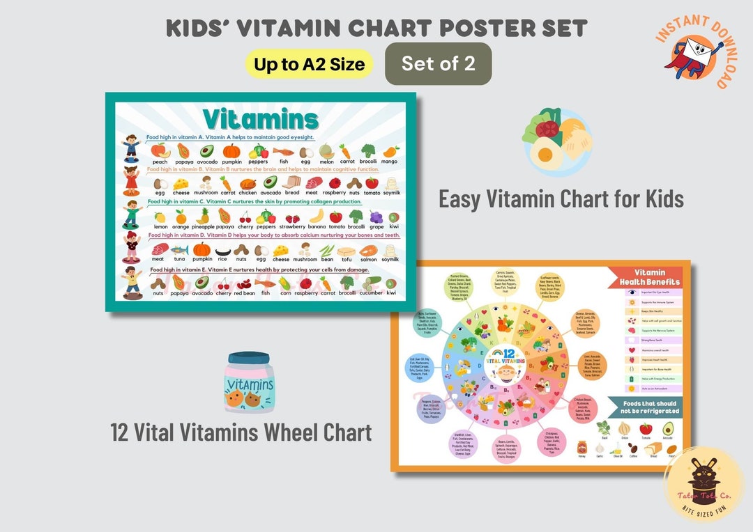 12 Vital Vitamins Wheel Chart and Easy Benefits Bundle for Kids: A ...