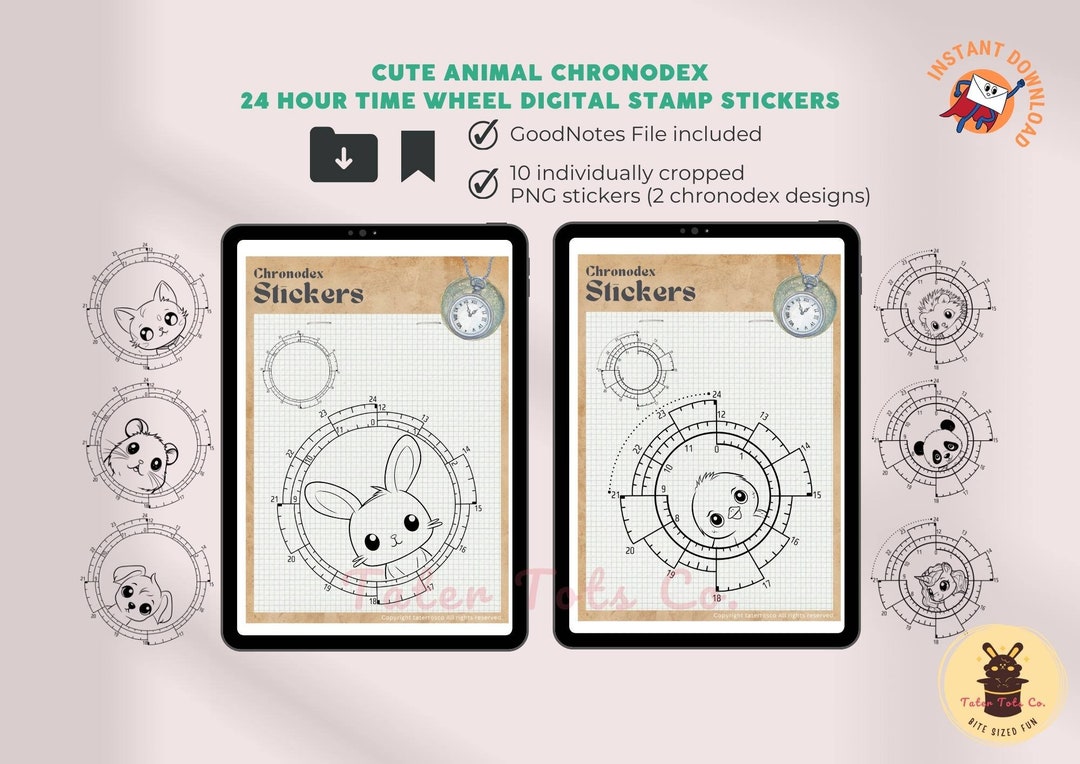 Chronodex 24-hour Time Wheel Cute Animals Digital Stamp Stickers With ...