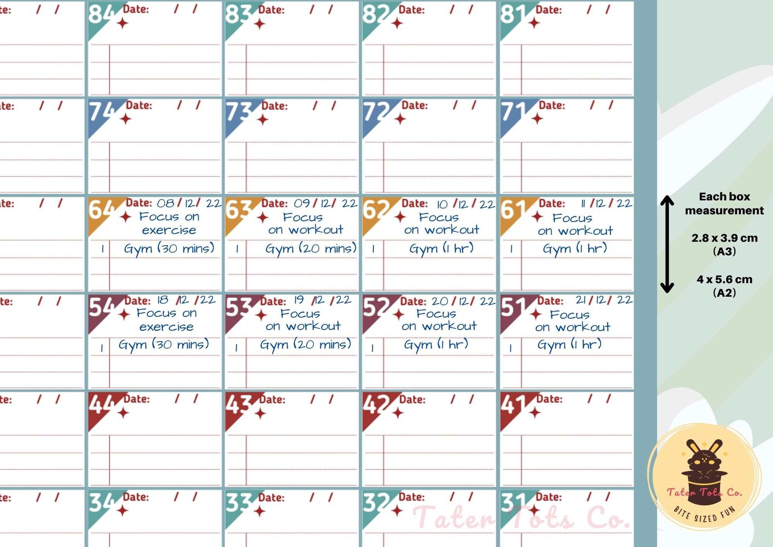 100 Day Challenge Planner Countdown Schedule Template Habit Tracker ...