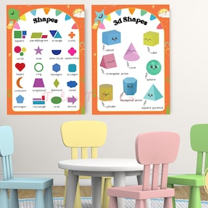 Preschool 2D Geometric and Cute 3D Shapes Educational Posters for ...