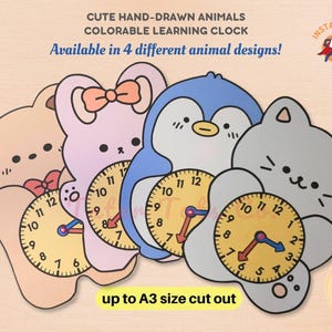 Cute Hand-drawn Animals Set of 4 Colorable DIY Preschool Craft Learning ...