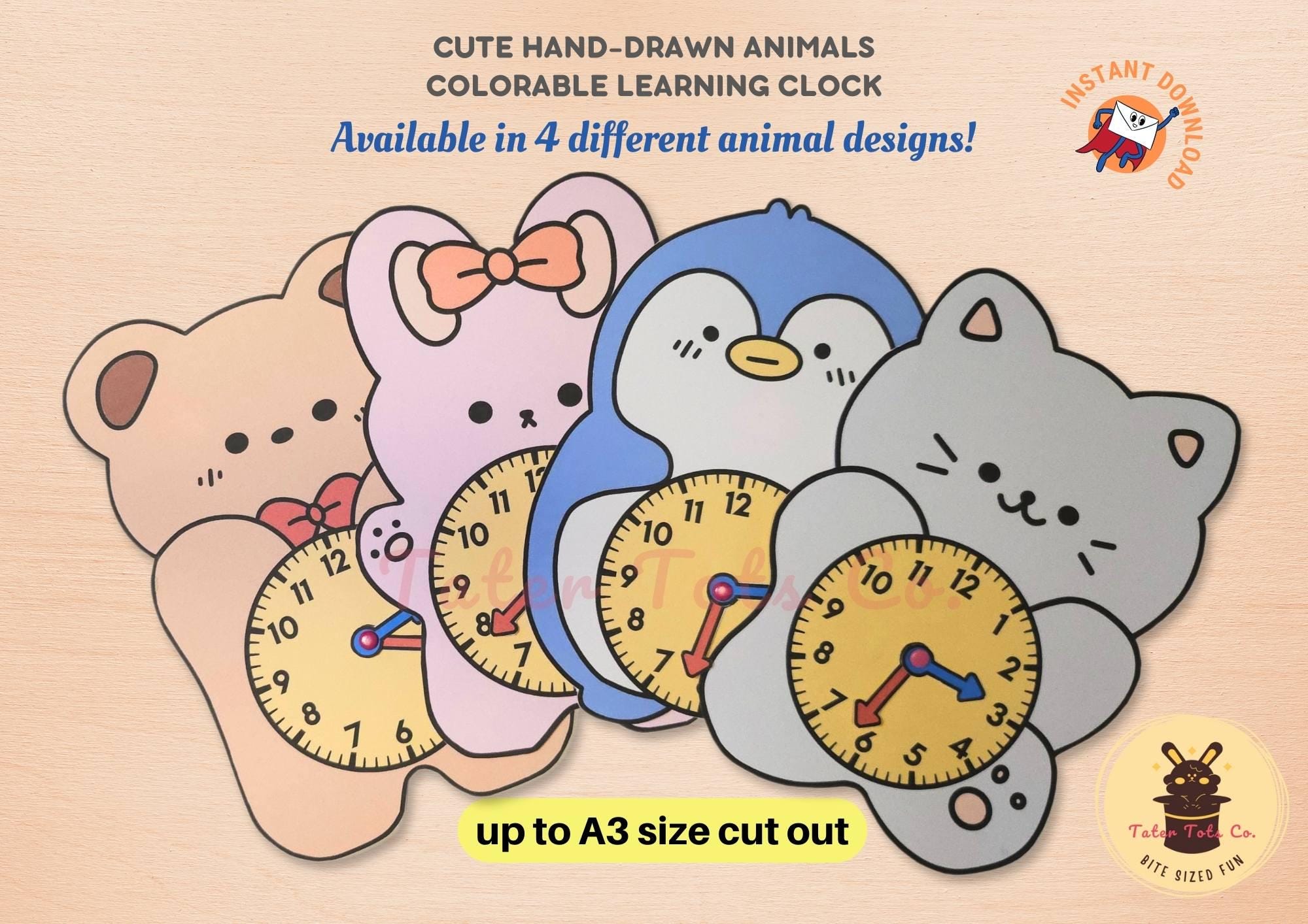 Cute Hand-drawn Animals Set of 4 Colorable DIY Preschool Craft Learning ...