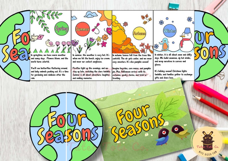 Four Seasons Craft: Printable Foldable Coloring Activity for Kids With ...