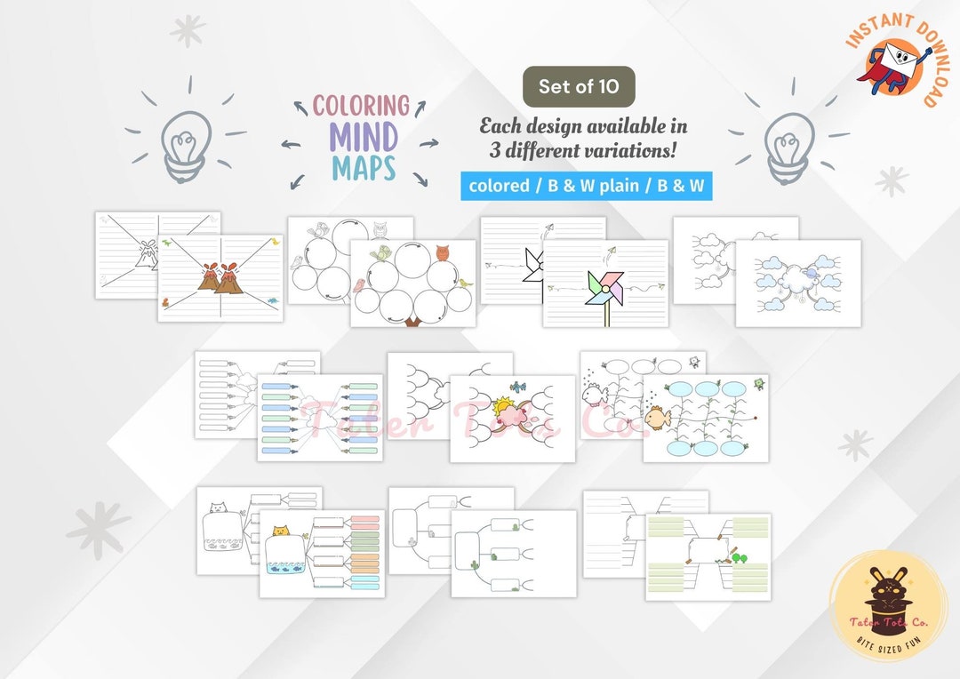 Mind Map Write and Color Templates - Simple Graphic Organizer ...
