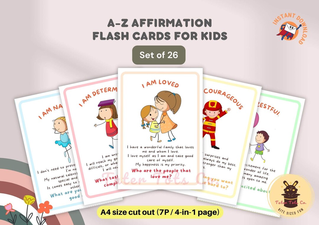 Kids Affirmations Alphabet Flashcards: ABC Learning, Gratitude Prompts ...