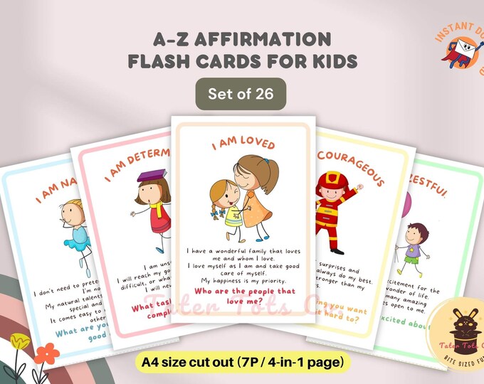 Kids Affirmations Alphabet Flashcards: ABC Learning, Gratitude Prompts ...