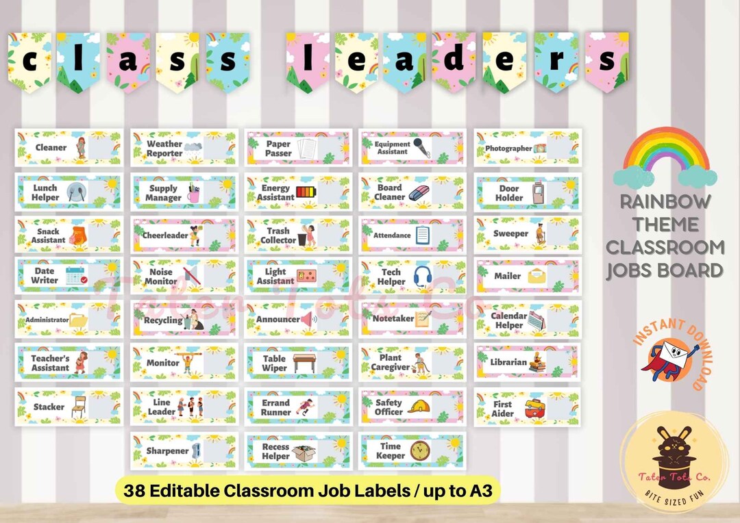 Classroom Job Leaders Board Pastel Rainbow Decoration and - Etsy