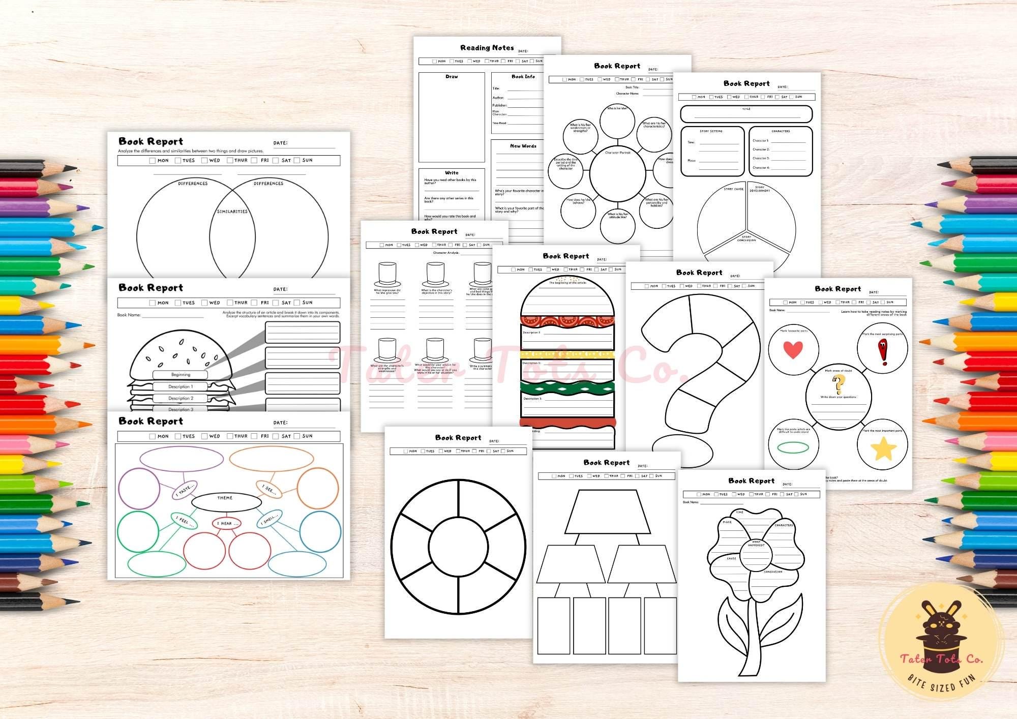 Book Report and Reading Note Graphic Organizer Templates Bundle ...