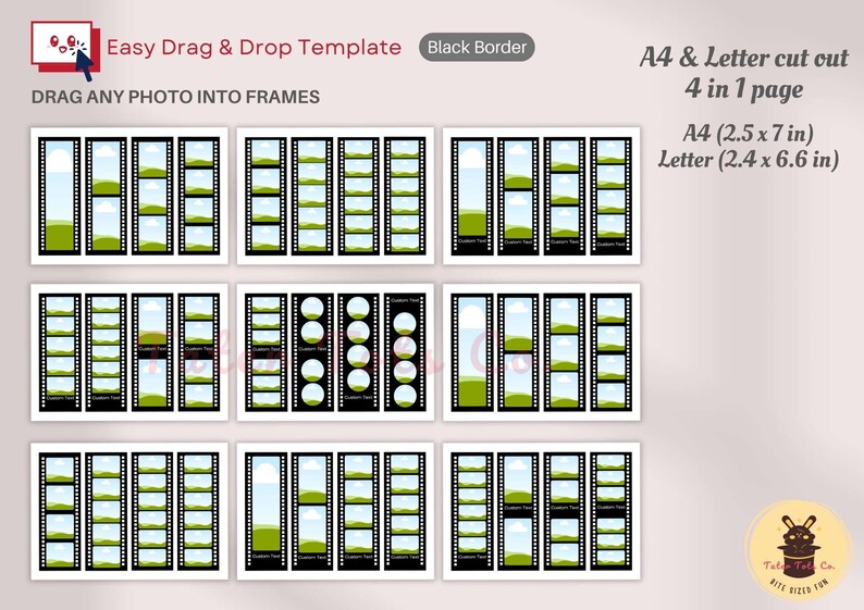Film Border Photo Booth Strip Pic Collage Movie Reel Photography A4 and ...