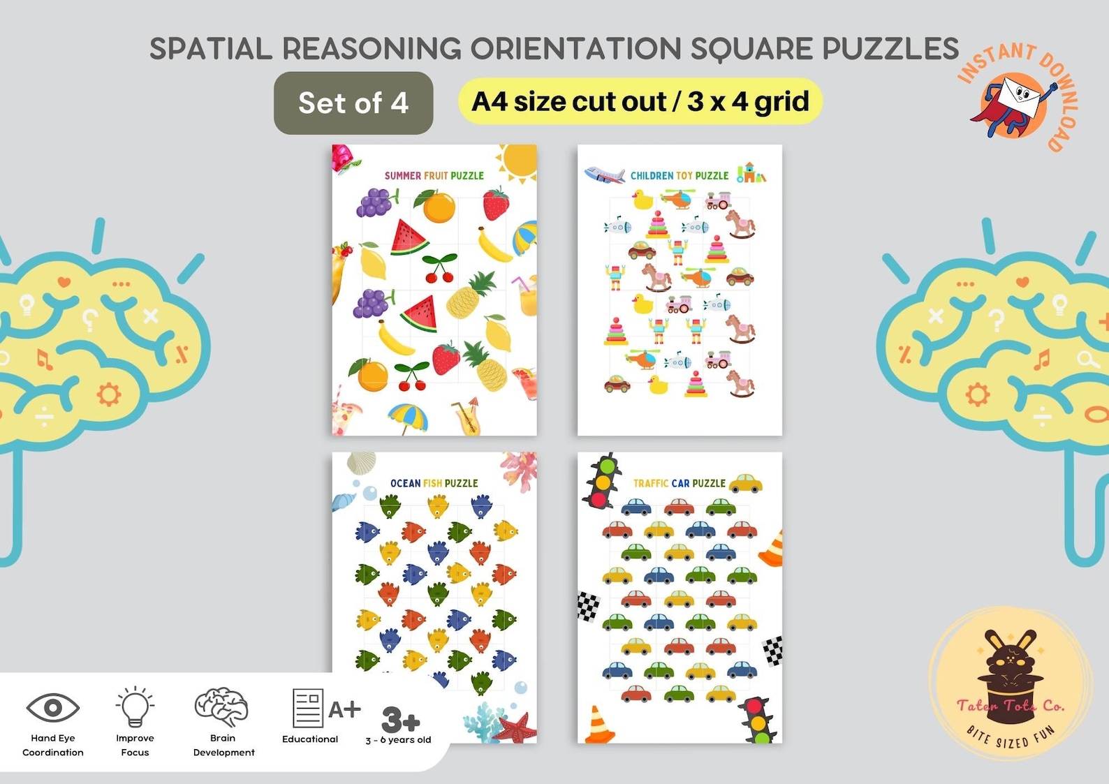 Printable 3x4 Square Grid Puzzle Patterns and Board Set of 4 Part 1 ...