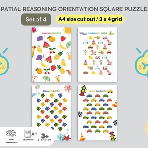 Printable 3x4 Square Grid Puzzle Patterns and Board Set of 4 Part 1 ...