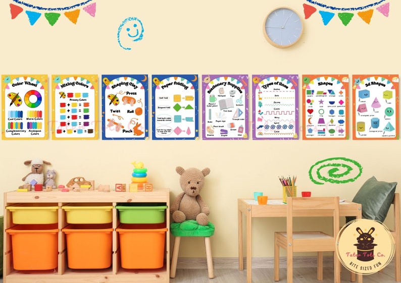 Preschool Art Corner Cute Decor Posters With Basic Color Theory, Line ...