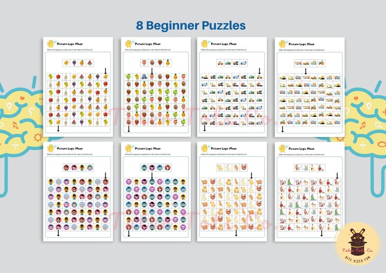 Picture Logic Maze Puzzle Beginner Level Set of 8 Engaging Mazes for ...