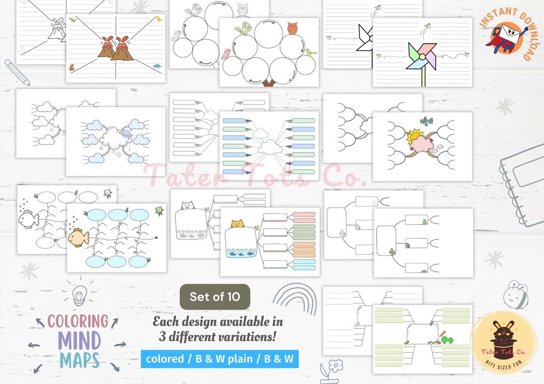 Mind Map Write and Color Templates Simple Graphic Organizer Classroom ...