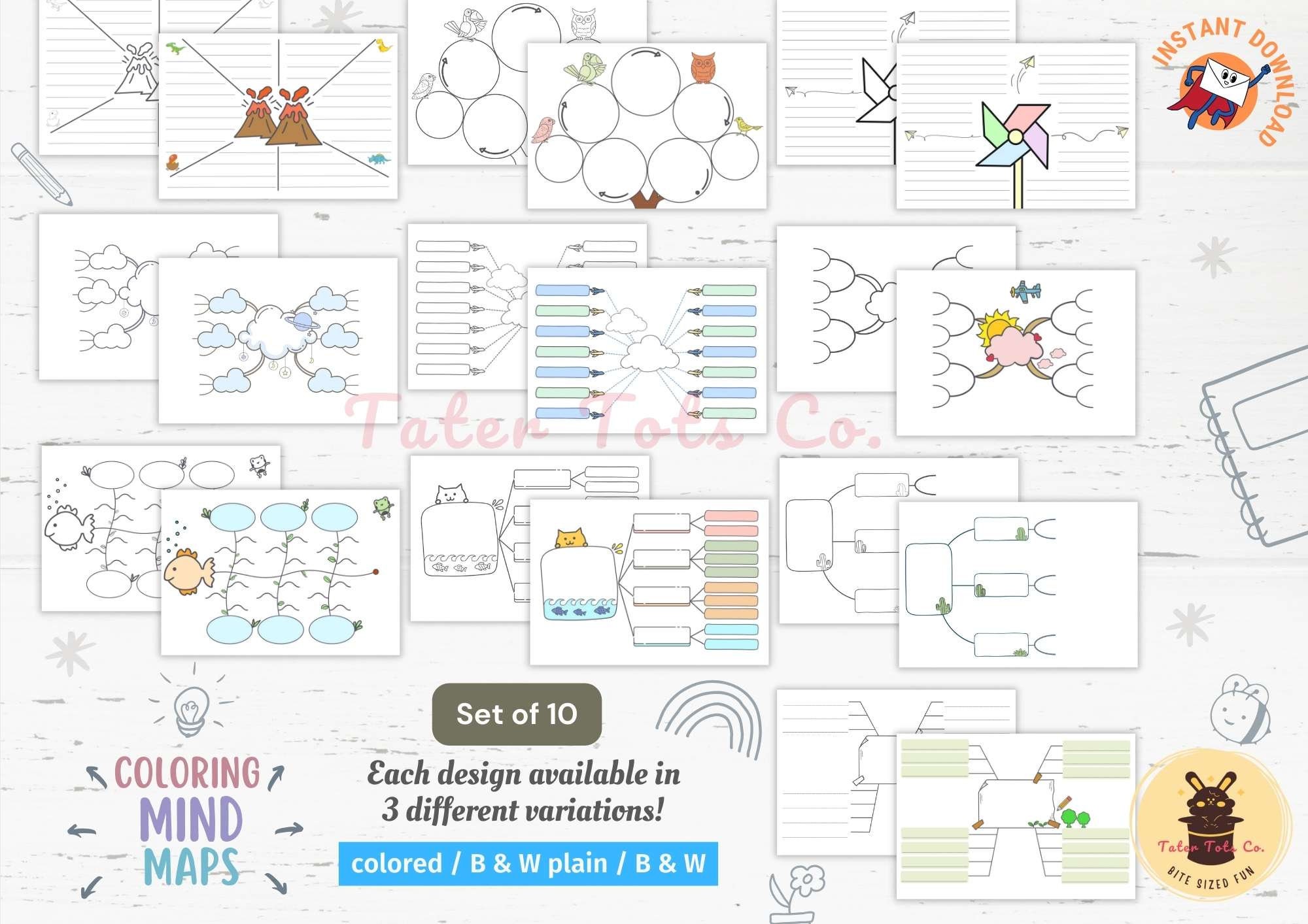 Mind Map Write and Color Templates Simple Graphic Organizer Classroom ...