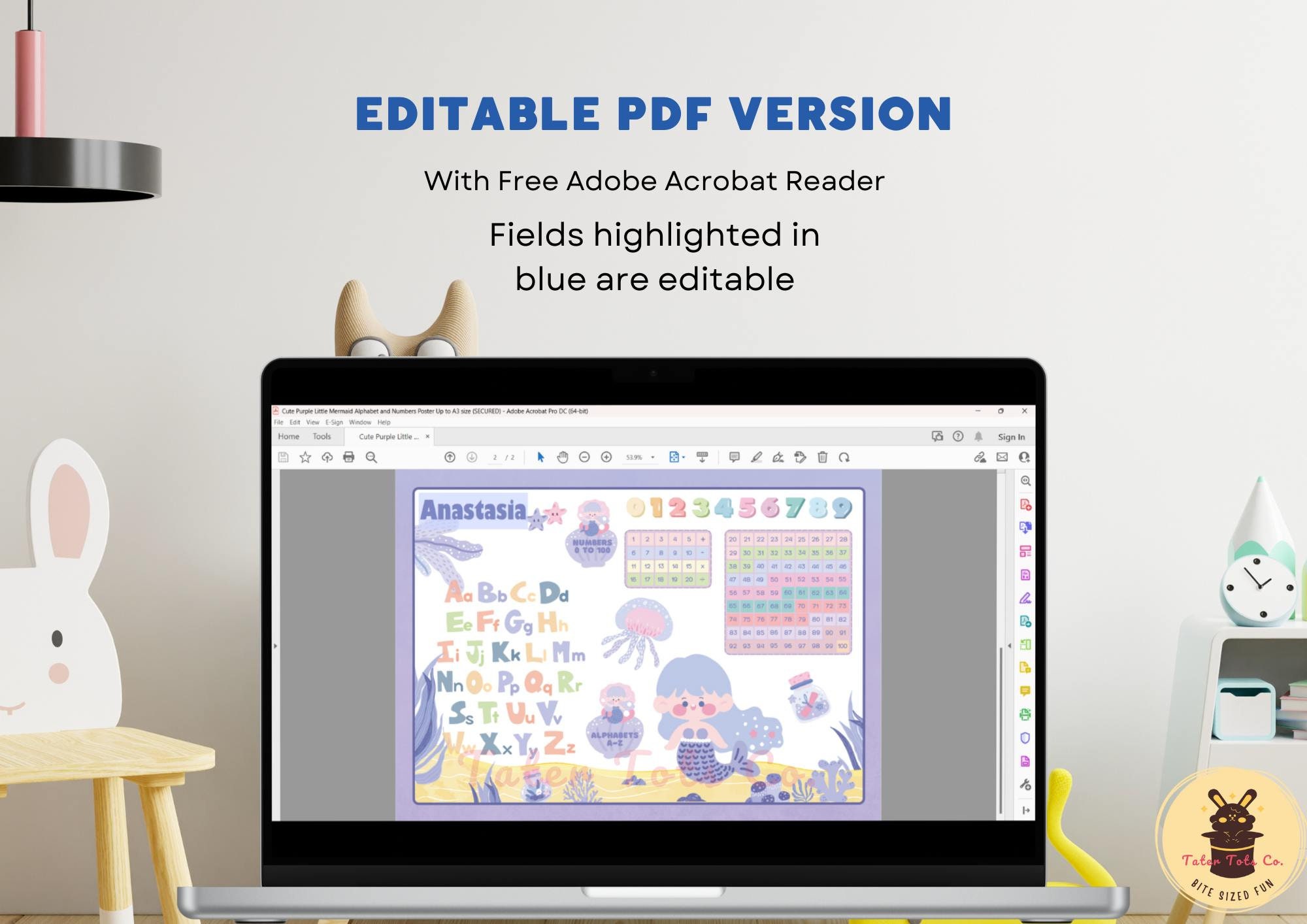 Personalized Cute Purple Blue Little Mermaid Under the Sea Alphabet and ...