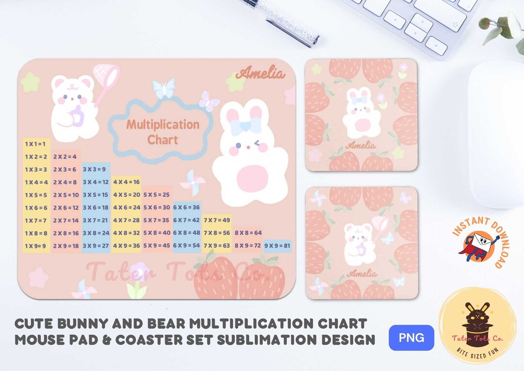 Pink Pastel Cute Spring Bunny and Bear Multiplication Table - Etsy