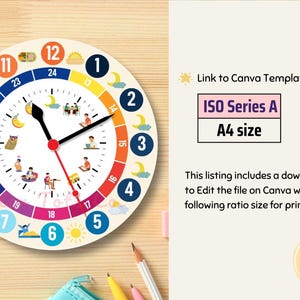Custom DIY 24-hour Routine Clock Template for Kids: Dual Time Teaching ...