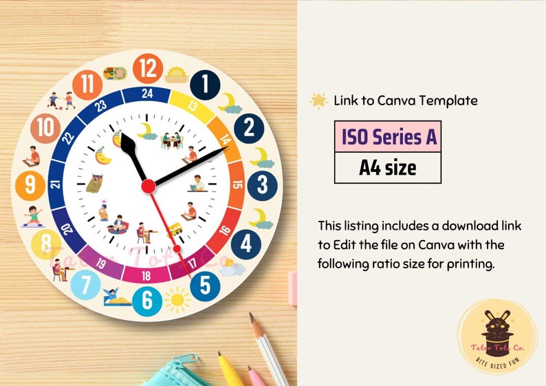 Custom DIY 24-hour Routine Clock Template for Kids: Dual Time Teaching ...