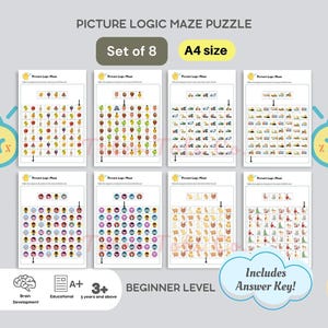 Picture Logic Maze Puzzle Beginner Level Set of 8 Engaging Mazes for ...