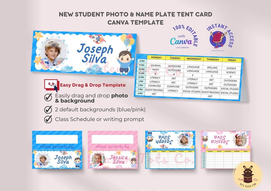 Customizable Student Desk Name Plate Tent Card: Photo & Schedule Canva ...