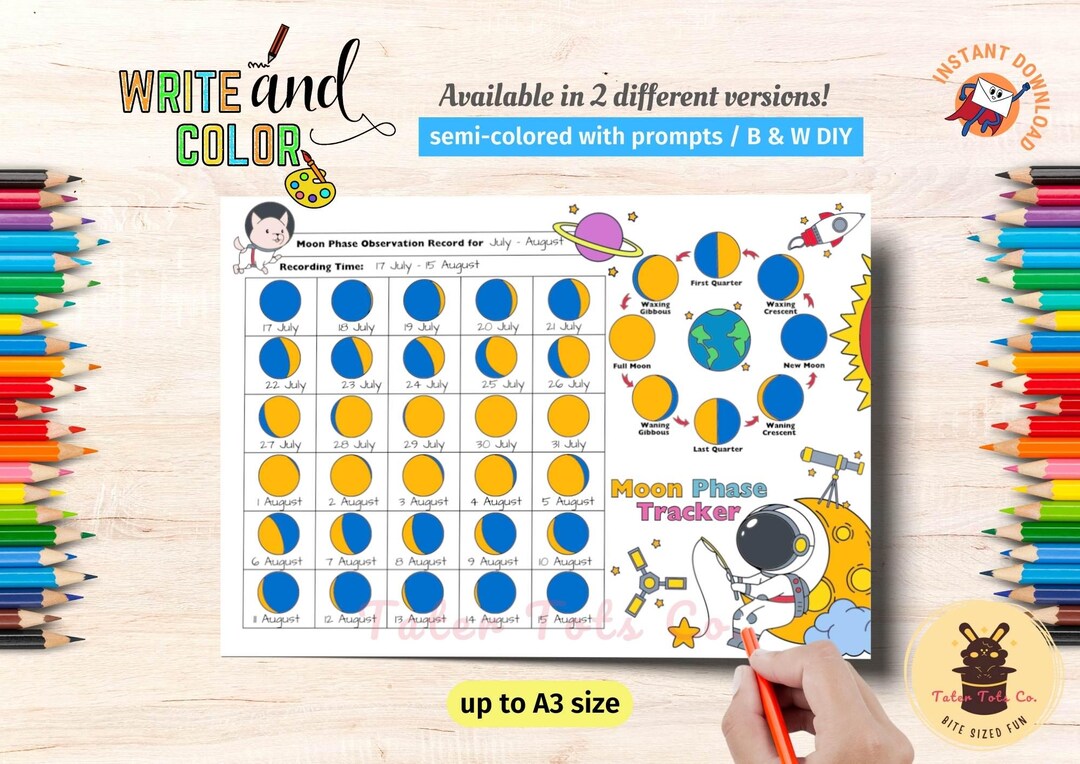 Moon Phase Tracker for Kids: Draw, Color, and Learn About the Moon ...
