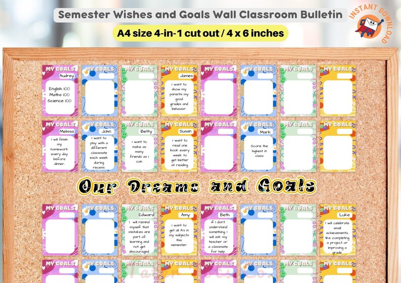 Semester Wishes and Goals Wall Printable Bulletin Board Pack ...