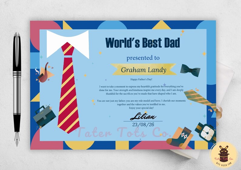 Best Dad Award Certificate - World's Best Father, Father's Day Gift ...
