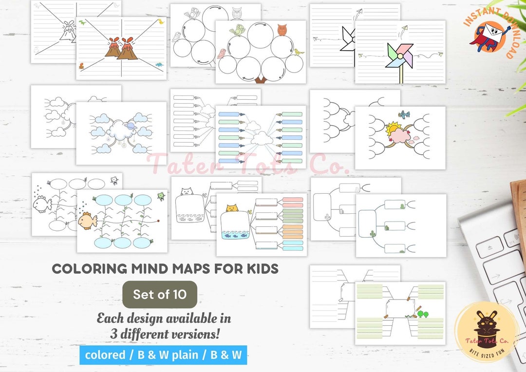 Mind Map Write and Color Templates Simple Graphic Organizer - Etsy