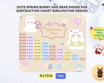 Cute Spring Bunny and Bear, Math Addition Numbers Chart Mousepad Png ...