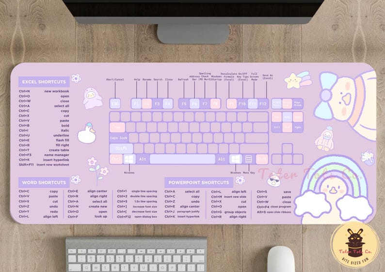 Cute Rainbow Duck Keyboard Pad Reference Diagram With Shortcut, Labels ...