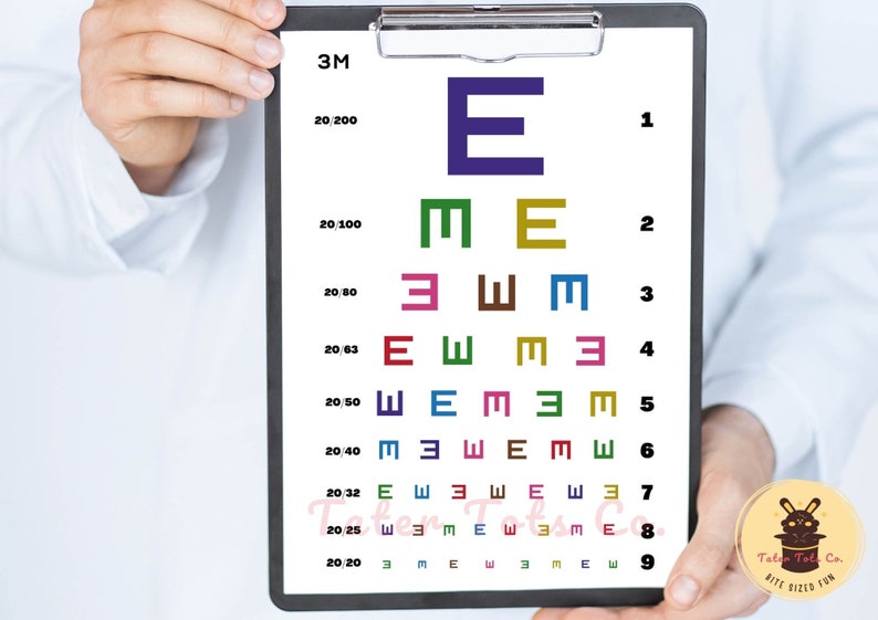 Simple Rainbow Tumbling Letter E Eye Test Chart Ophthalmology Snellen ...