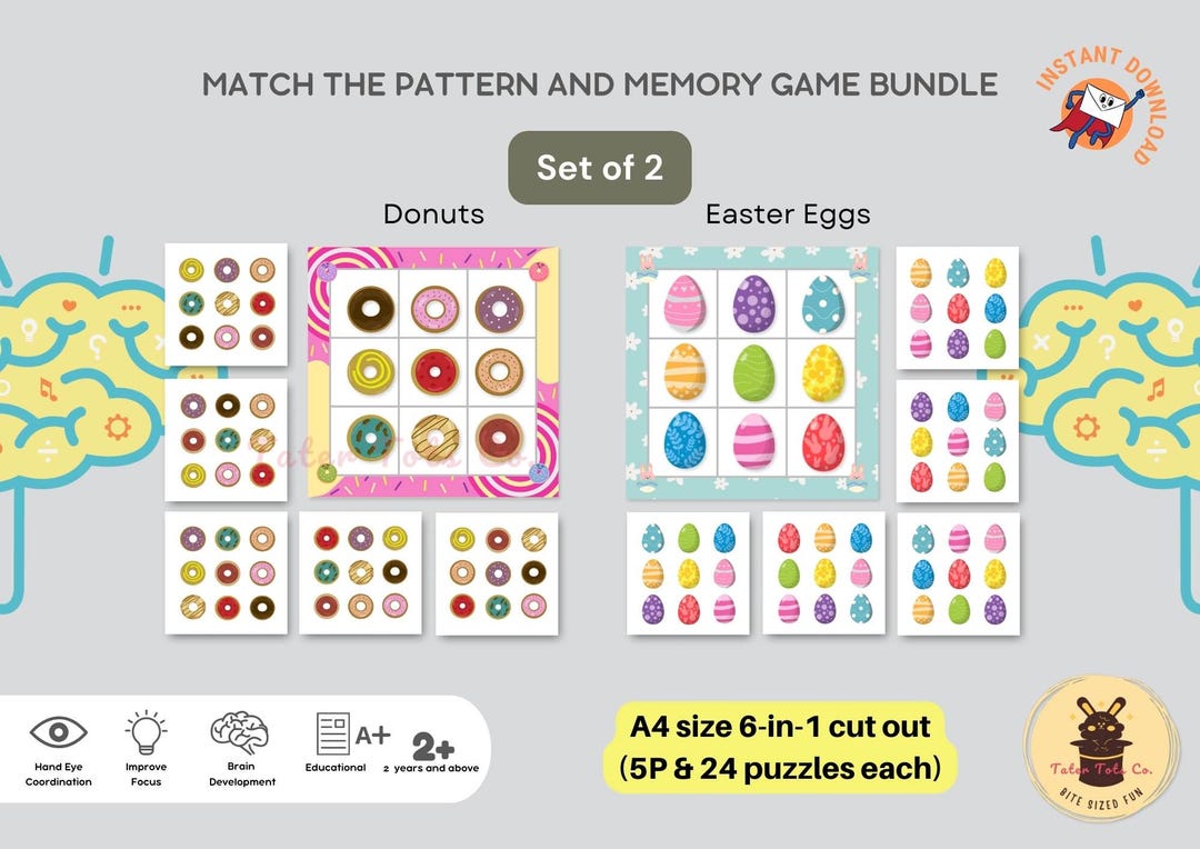 Donut & Easter Egg Matching Game: Memory Card Bundle (PDF) - Etsy