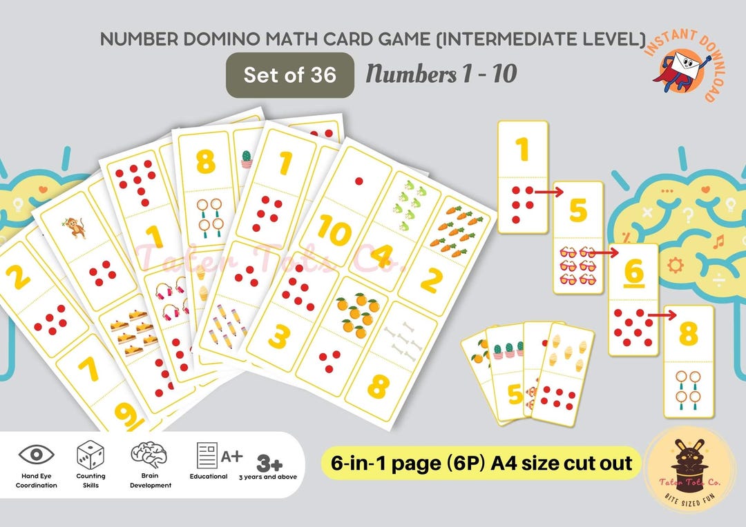 Number Domino Math Card Game: Intermediate Level Learning (PDF) - Etsy